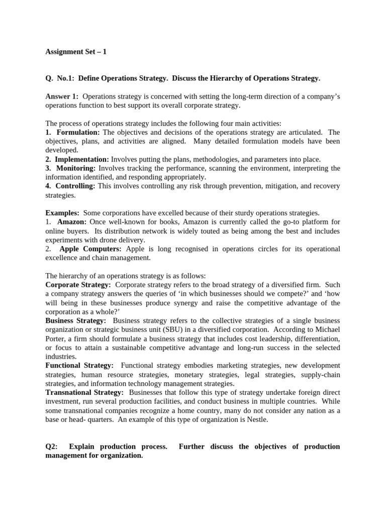 Operations Strategy and Production Management | PDF | Supply Chain ...