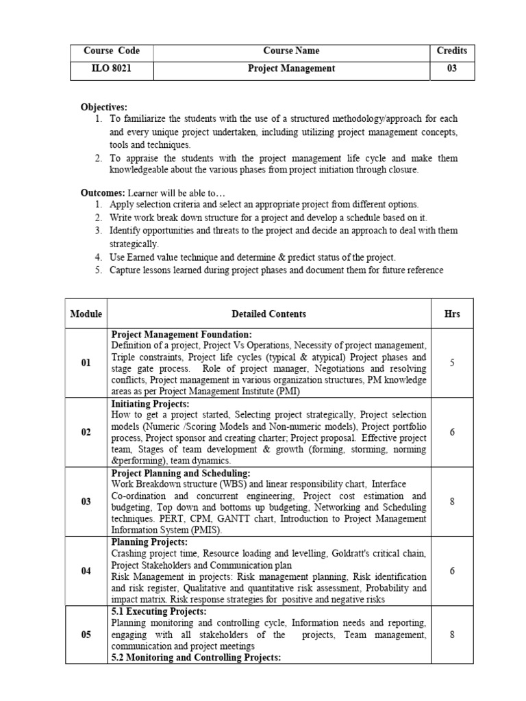 Project Management Syllabus | PDF | Project Management | Business