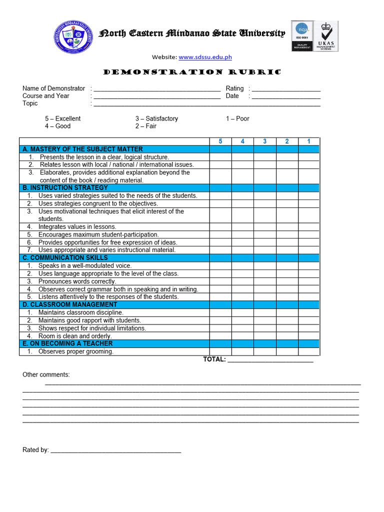 RUBRICS | PDF | Classroom Management | Education Theory