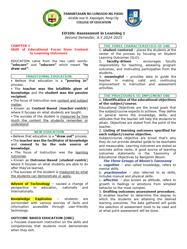 ED106 (ASL 1) - Midterm Reviewer | PDF | Educational Assessment | Knowledge