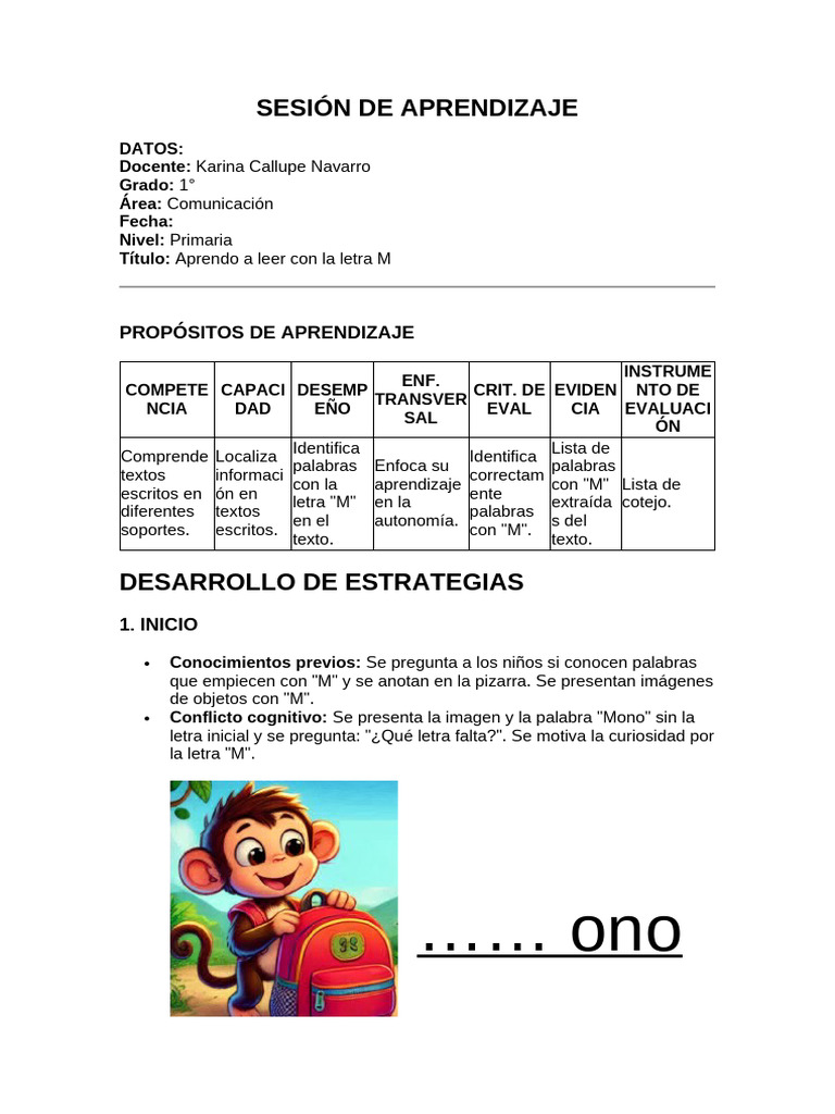 Aprendo a leer con la letra M | PDF | Psicología cognitiva | Ciencias ...