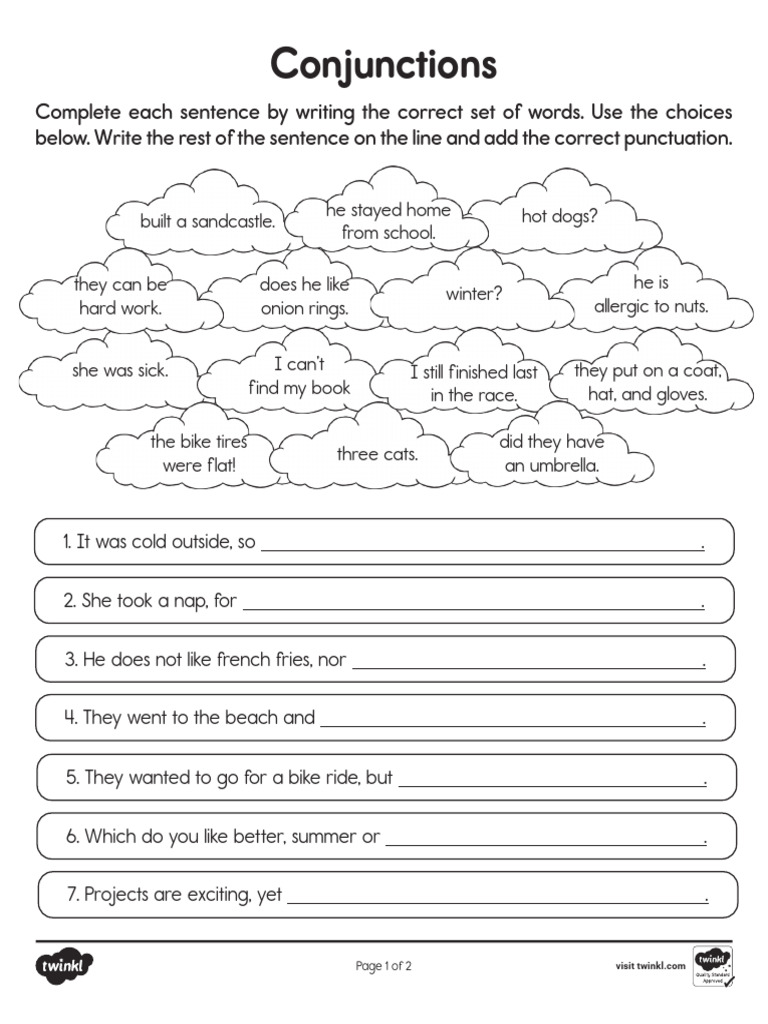 First Grade Coordinating Conjunctions Activity | PDF