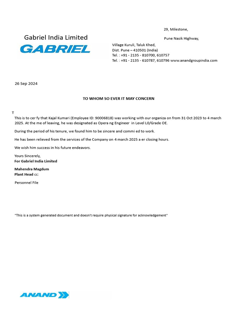 relieving letter | PDF