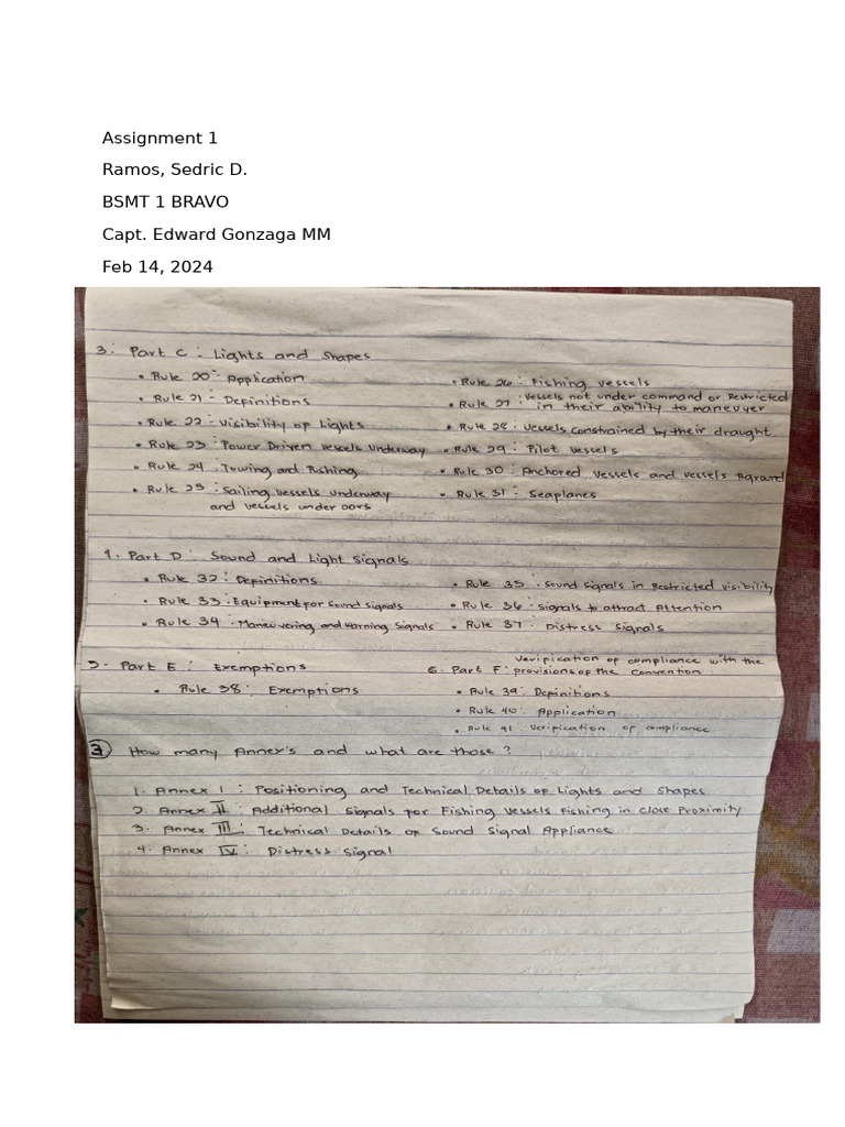 Assignment 1 Ramos, Sedric D. BSMT 1 Bravo Capt. Edward Gonzaga MM Feb 14, 2024 | PDF