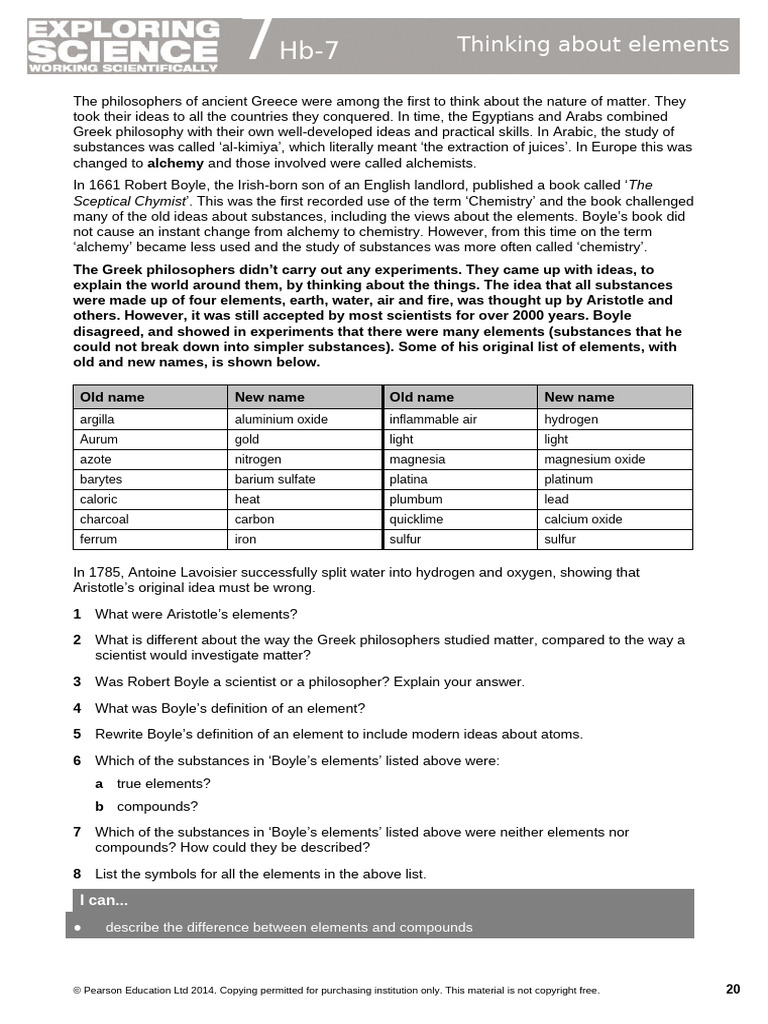7hb7 Thinking About Elements | PDF | Chemical Elements | Chemistry