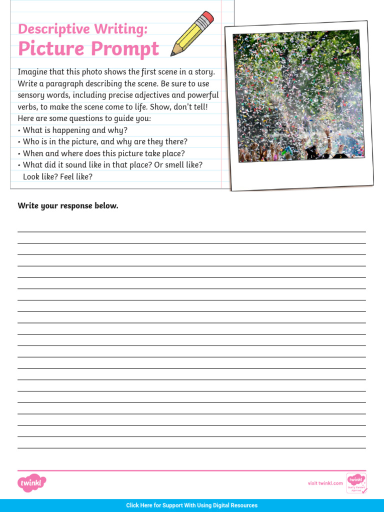 Digital Descriptive Writing Picture Prompt Confetti | PDF