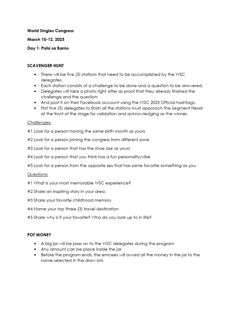 WSC 2023 Segment 1 Games | PDF