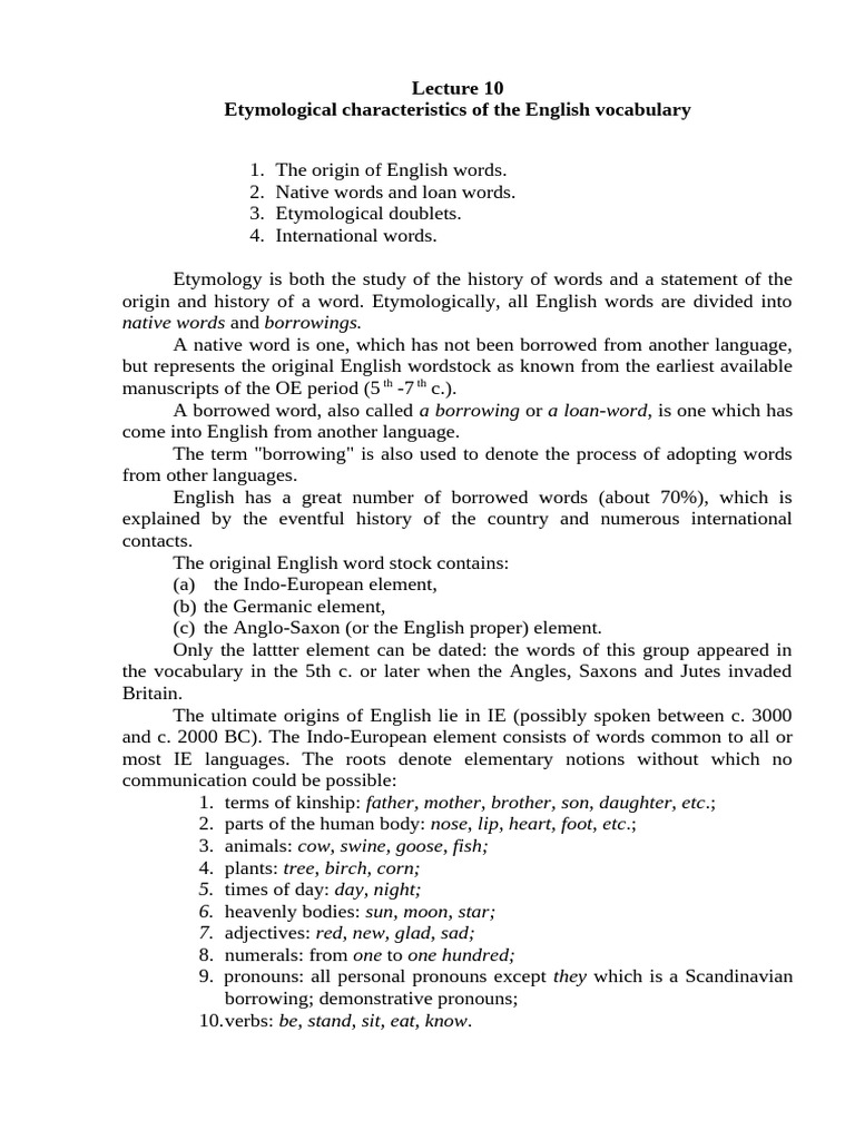 Etymology of English Vocabulary Explained | PDF | English Language | Word