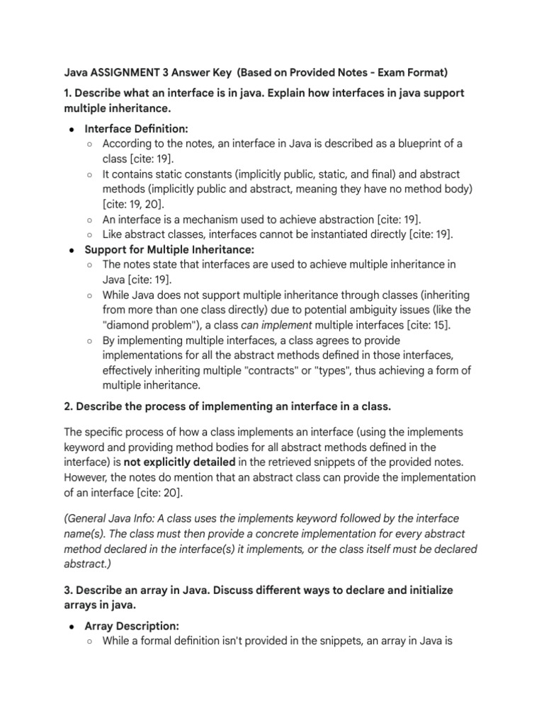 Java ASSIGNMENT 3 Answer Key - Set 3 (Exam Format) | PDF | Class (Computer Programming) | String ...