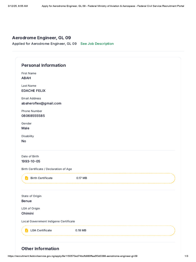 Abah Edache Felix Application | PDF