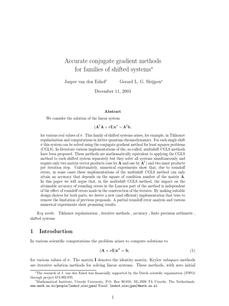 2003 Accurate Conjugate Gradient Methods Pdf Matrix Mathematics Applied Mathematics