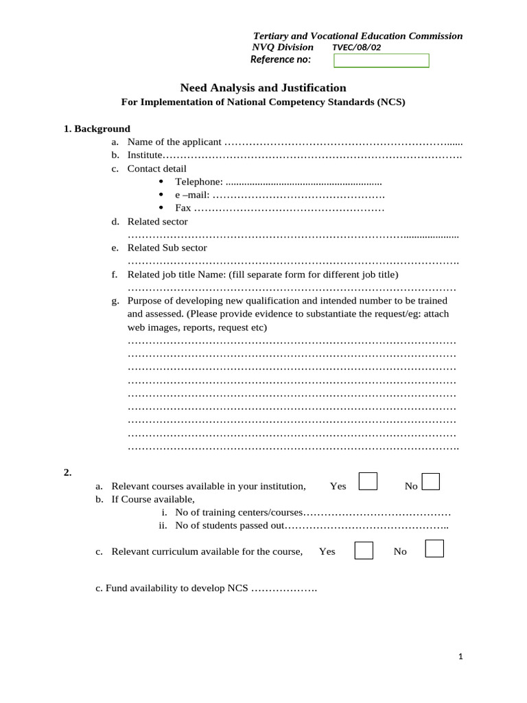 Need Analysis and Justification 1st Page R1 | PDF