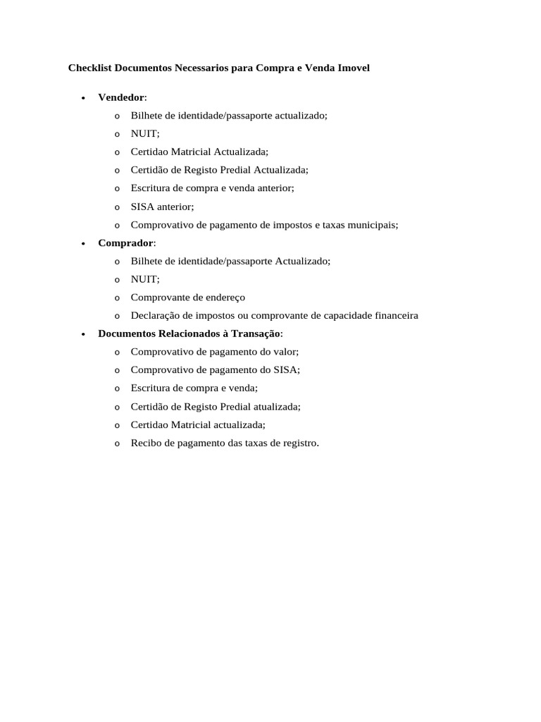 Checklist Compra e Venda | PDF