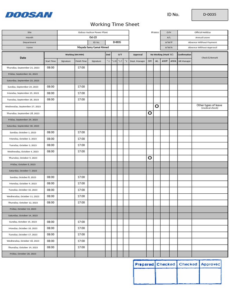 2023.10.20 - Time Sheet Form | PDF