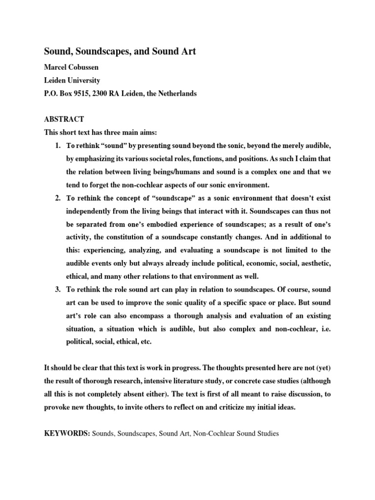 Rethinking Sound, Soundscapes, and Art | PDF | Sound | Noise