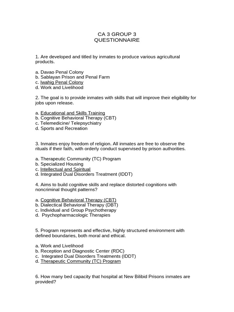Ca 3 Group 3 Questionnaire | PDF | Psychotherapy | Behaviour Therapy