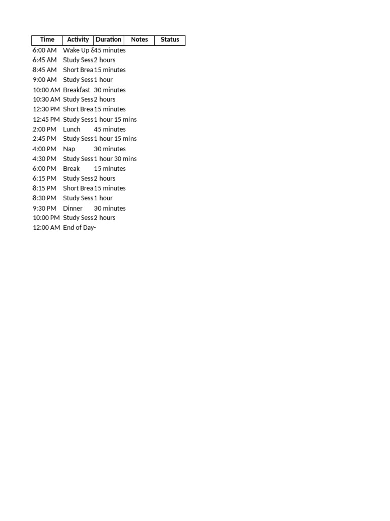 15 Hour Study Timetable | PDF