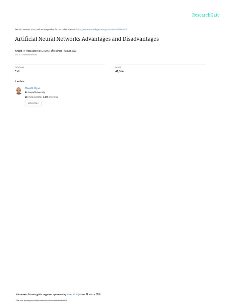 Artificial Neural Networks Advantagesand Disadvantages | PDF | Cognition | Artificial Intelligence