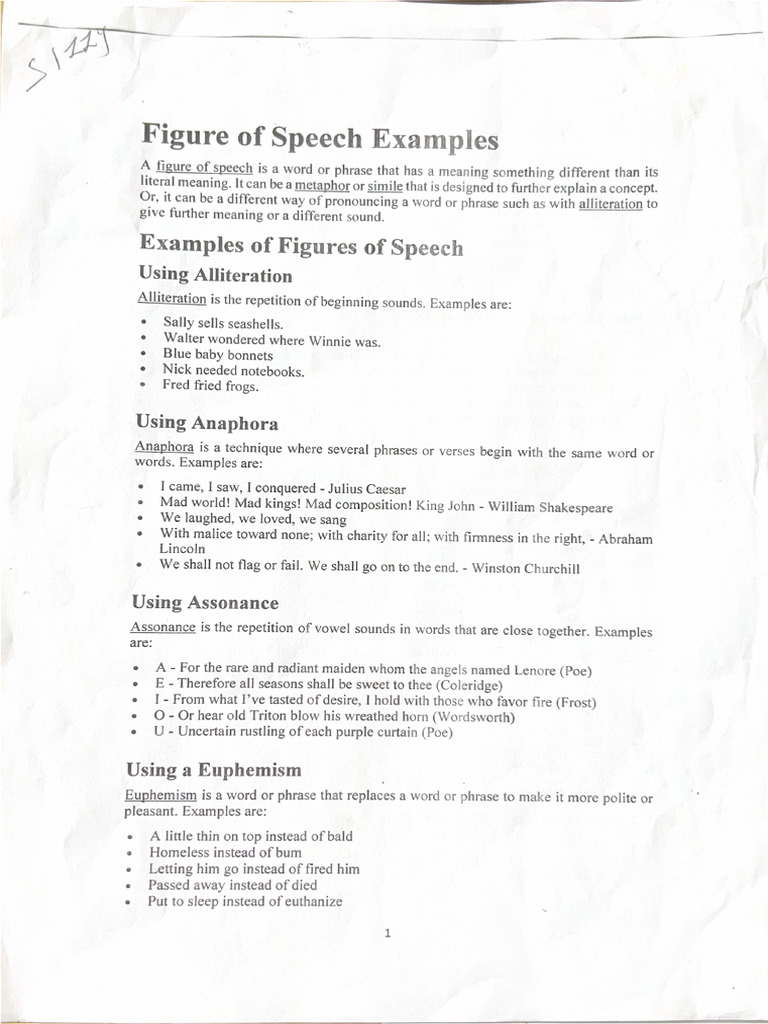 Figure of Speech Examples | PDF