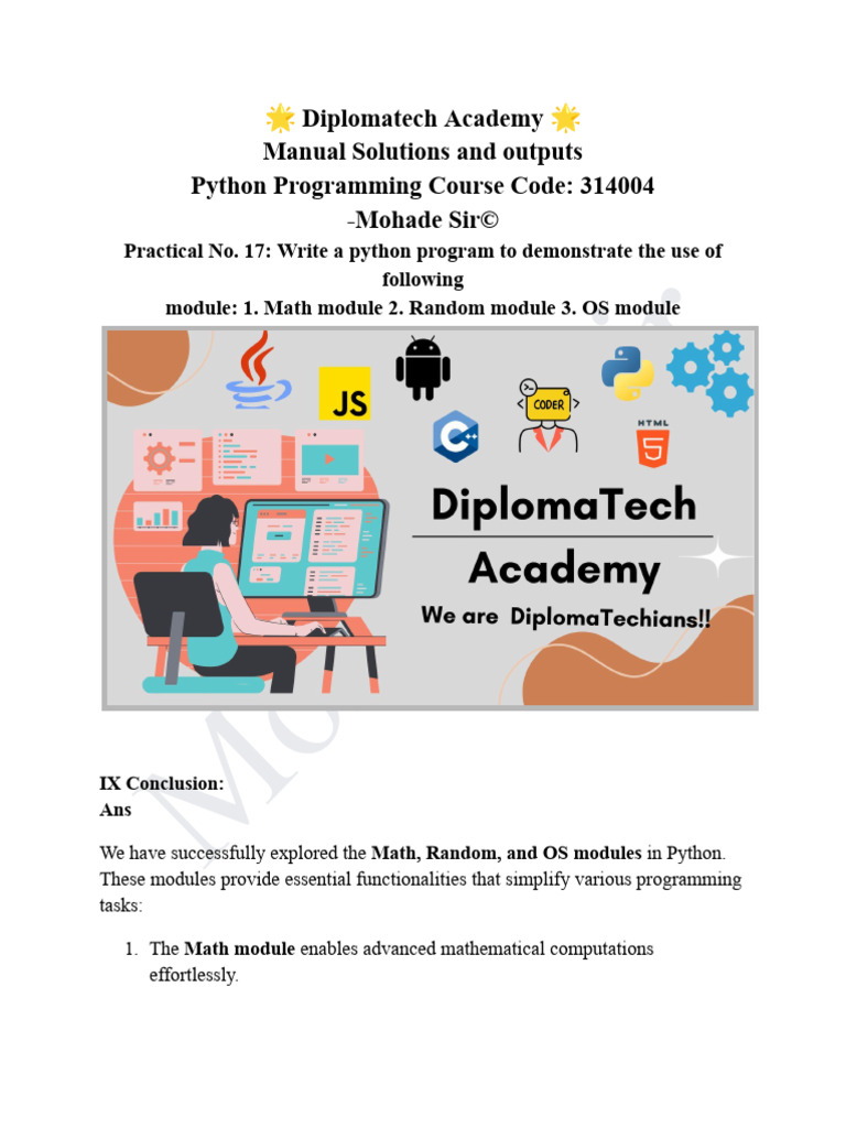 Python Programming PRACTICAL NO.17 ANSWERS | PDF | Area | Python (Programming Language)