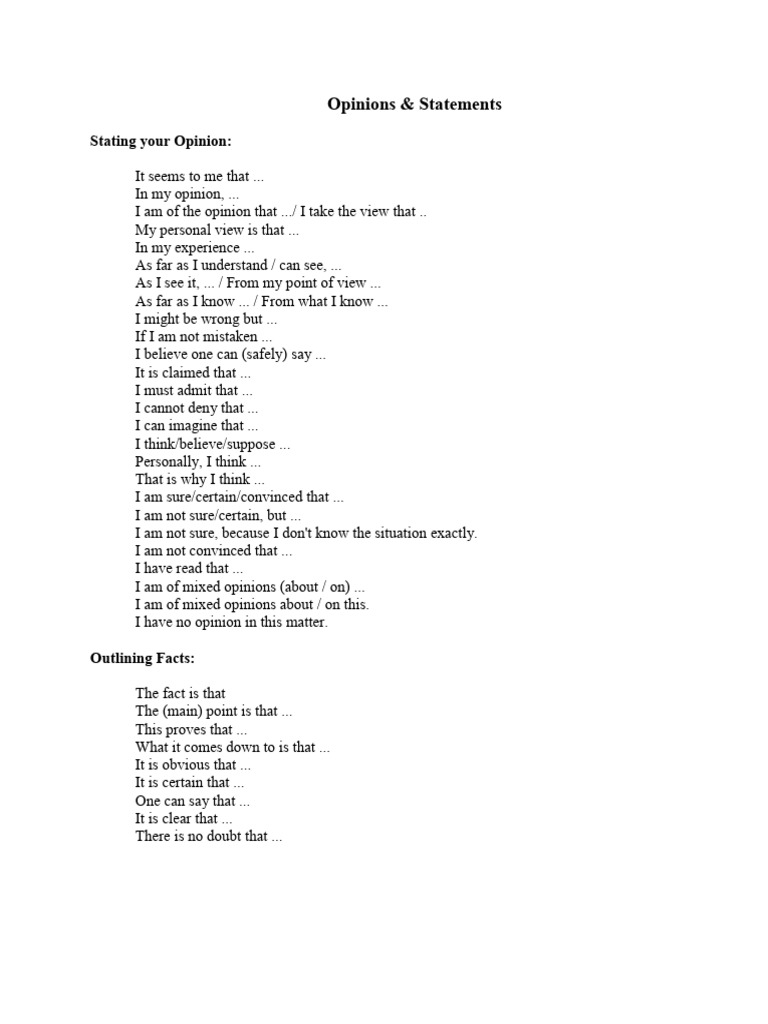 VOCABULARY (Opinions & Statements) | PDF
