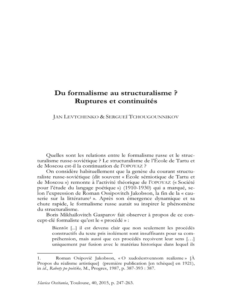 Relations entre formalisme et structuralisme | PDF | Esthétique ...