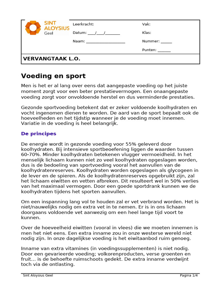 Voeding en Sport | PDF