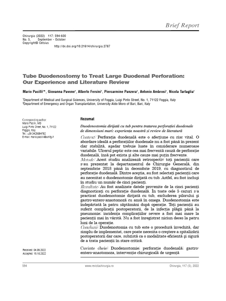 Tube Duodenostomy To Treat Large Duodenal Perforat | PDF | Digestive ...