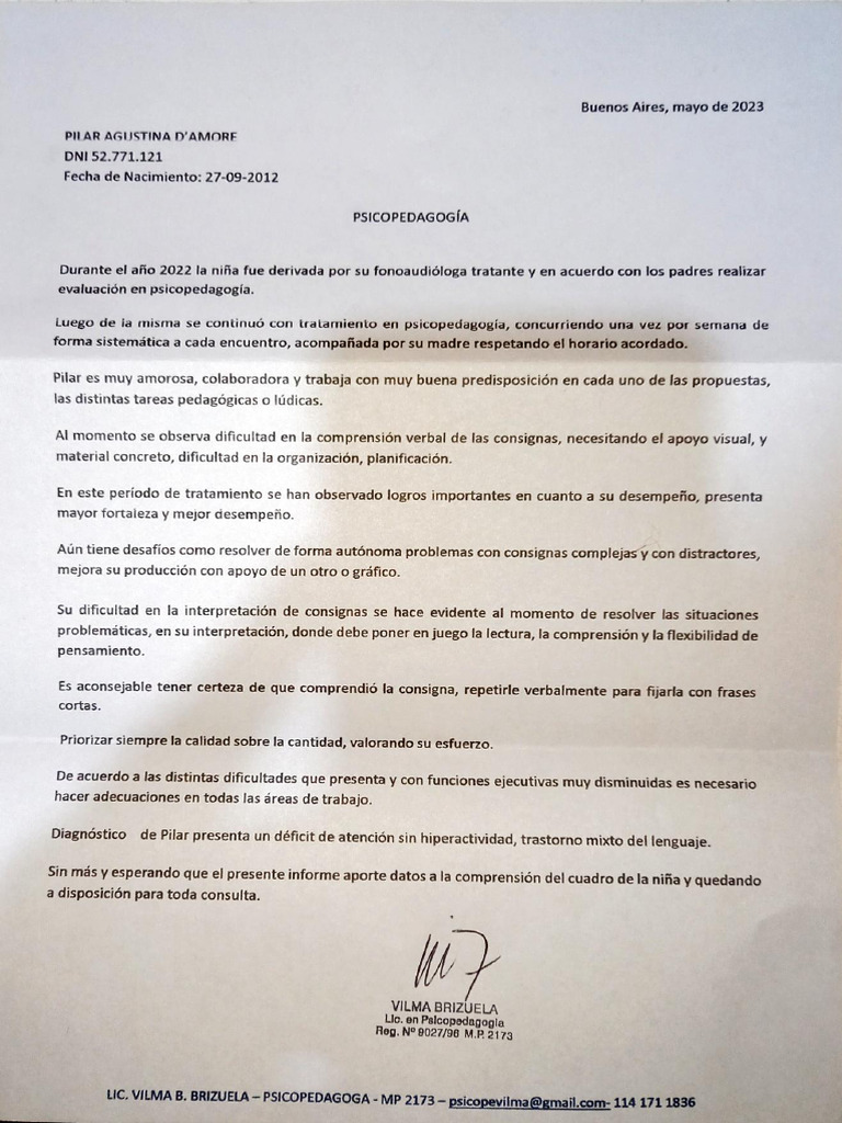 Informe de Vilma | PDF