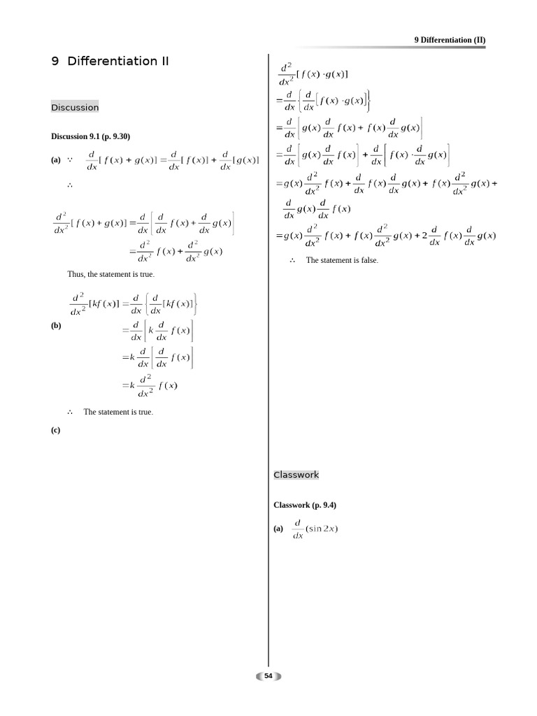 Differentiation II: Classwork & Exercises | PDF | Mathematics | Equations