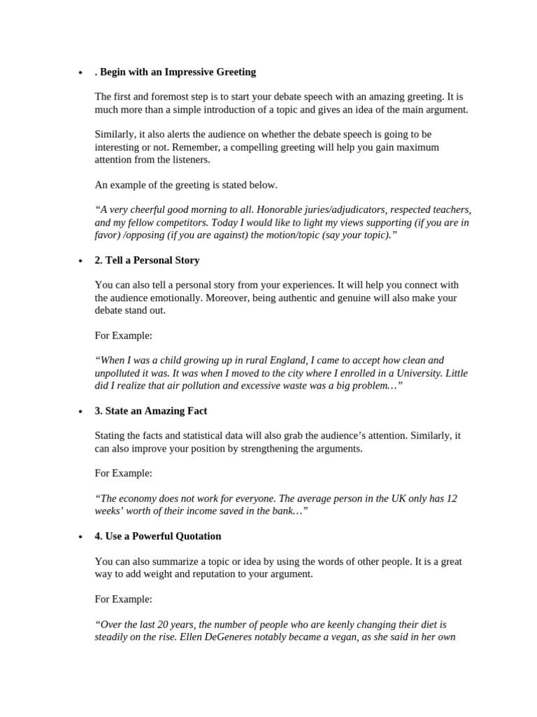 Effective Debate Speech Starters | PDF