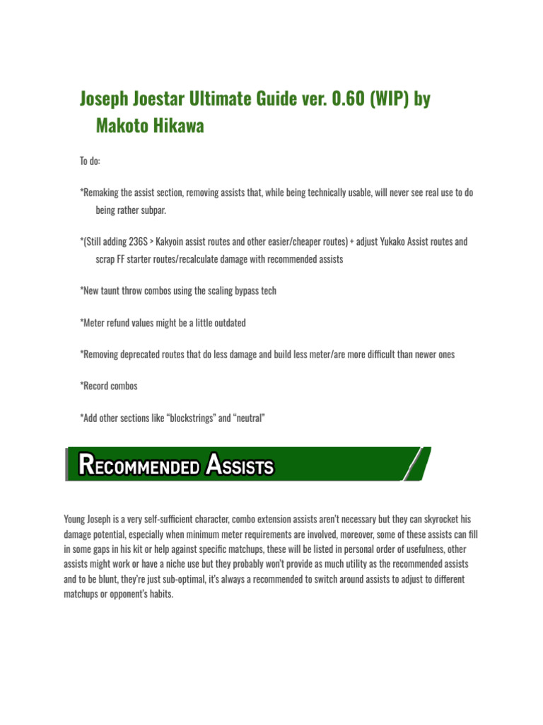 Joseph Joestar Ultimate Guide (WIP) | PDF
