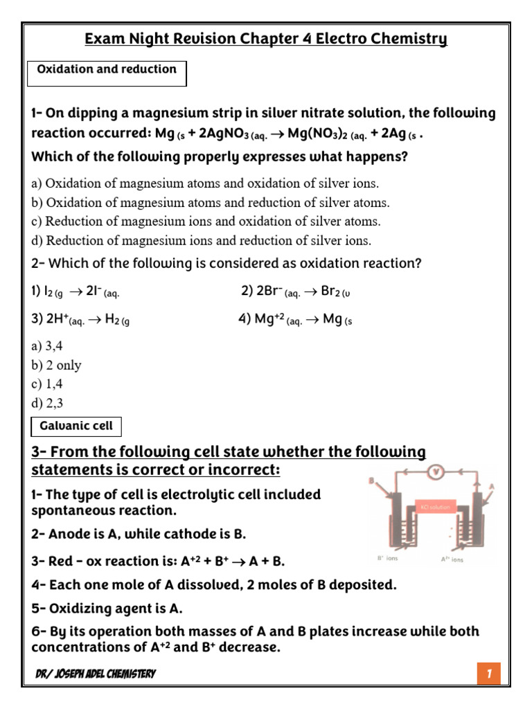 Electrochemistry Exam Revision Guide | PDF | Redox | Ph