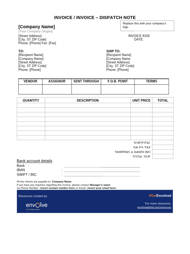 Invoice and Dispatch Note Template | PDF