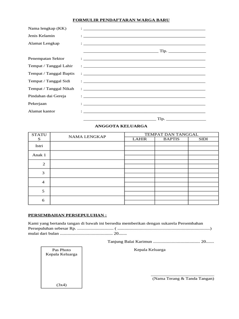 Formulir Pendaftaran Warga Baru | PDF