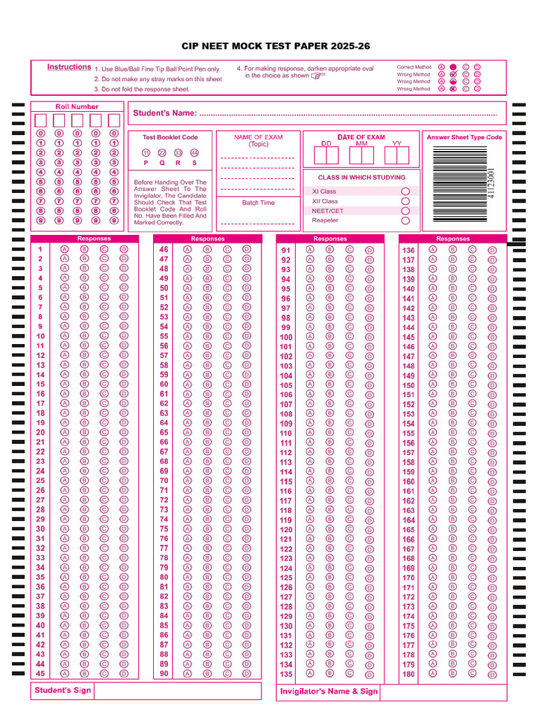 Neet Omr Sheet | PDF