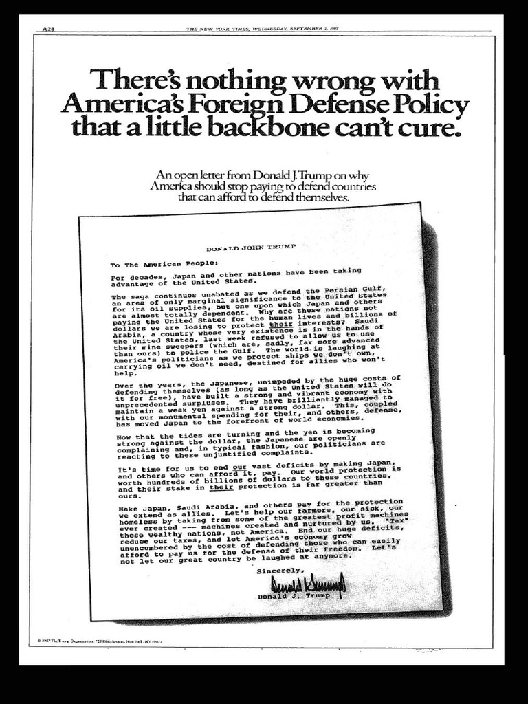 Donald Trump 1987 Nyt Ad Edited 1 | PDF