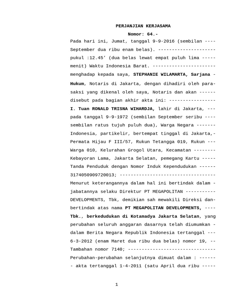 Perjanjian Kerjasama - Kso | PDF