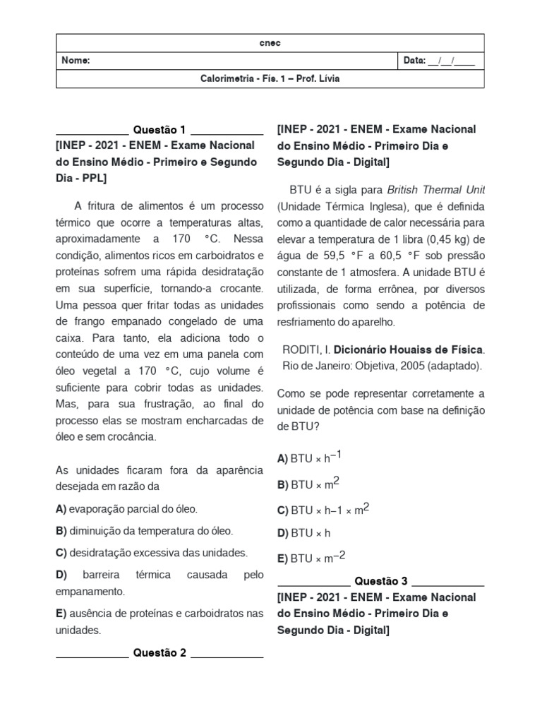 Calorimetria - Fís. 1 | PDF | Calor | Transferência de calor