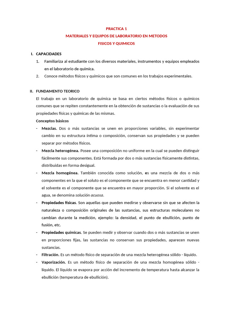 Practica 1 Materiales y Equipos en Metodos de Separación (3) | PDF | Mezcla | Sustancias químicas