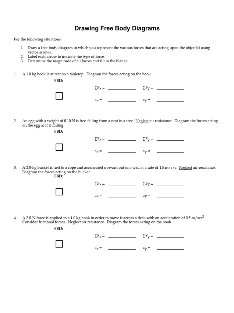 Free Body Diagrams Worksheet | PDF | Force | Mechanical Engineering