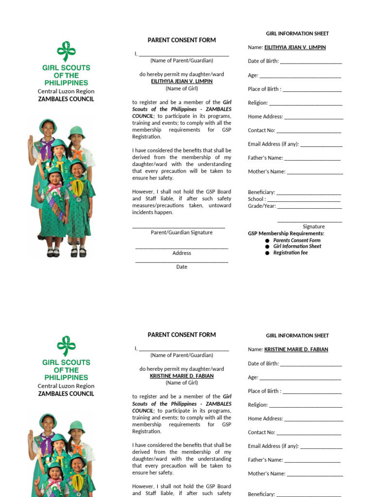 Parent Consent Form For Membership | PDF | Adulthood | Human Life Stages