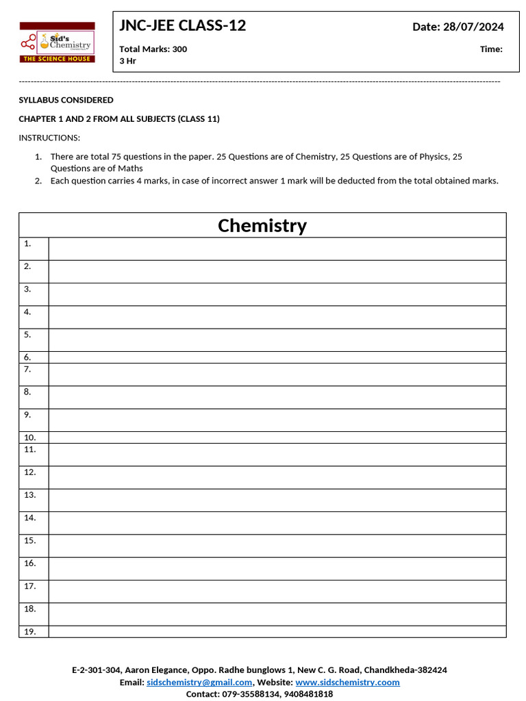 JNC Jee Paper Format | PDF