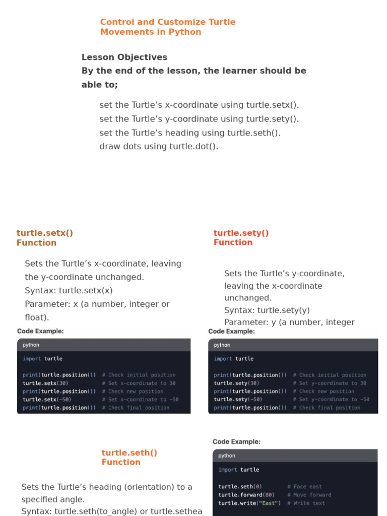 Control and Customize Turtle Movements in Python Lesson 2 | PDF | Parameter (Computer ...