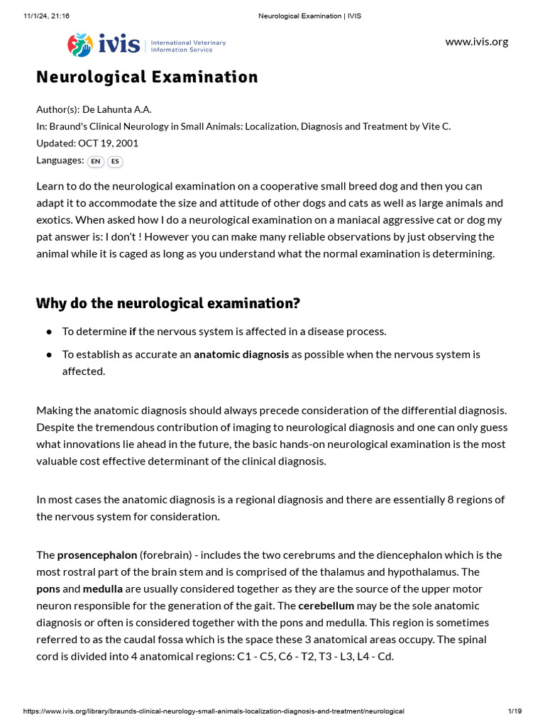 Neurological Examination - IVIS | PDF | Spinal Cord | Neuroscience