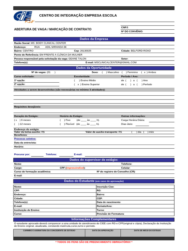 Formulário Estagio Baixada | PDF