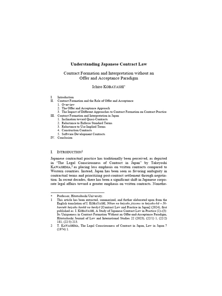 Understanding Japanese Contract Law - Ichiro Kobayashi | PDF | Offer ...