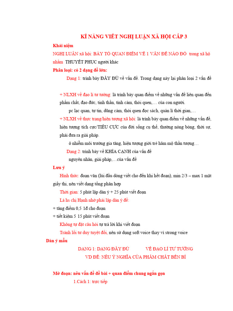 10V1 2K8 KĨ NĂNG VIẾT NGHỊ LUẬN XÃ HỘI CẤP 3 | PDF