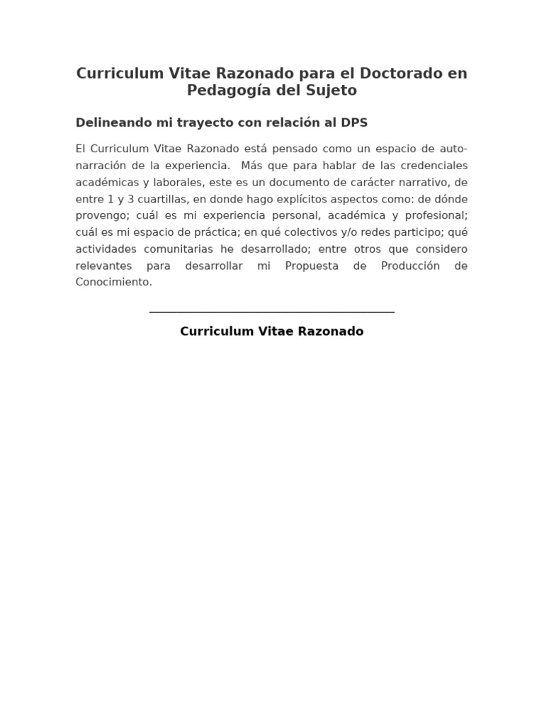 Curriculim Vitae Razonado DPS | PDF