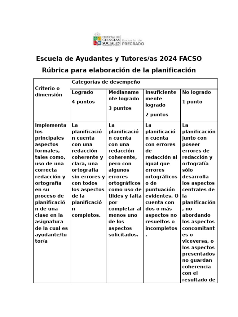 R Brica para Planificaci N de Clase | PDF | Evaluación | Salón de clases
